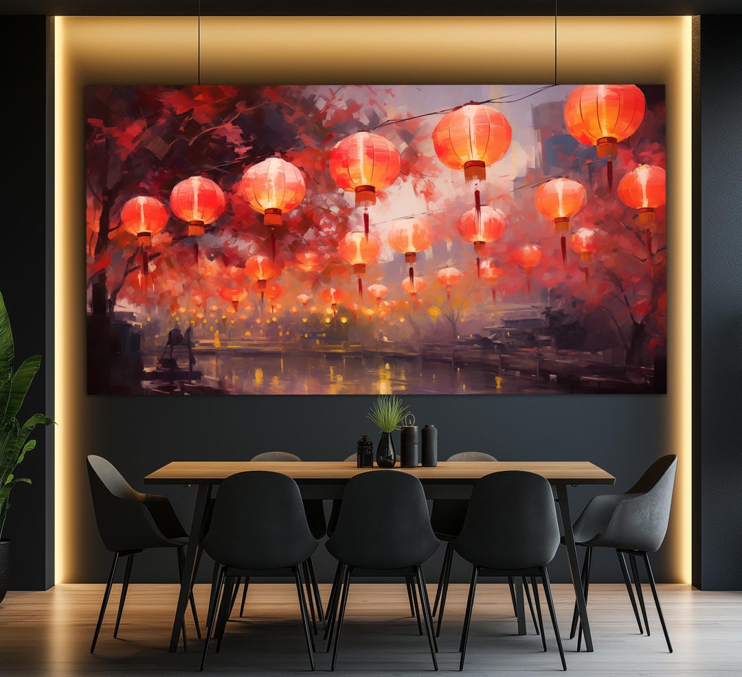 Chinese Lantern Festival Canvas Print in an Vintage Oil Painting Style ...