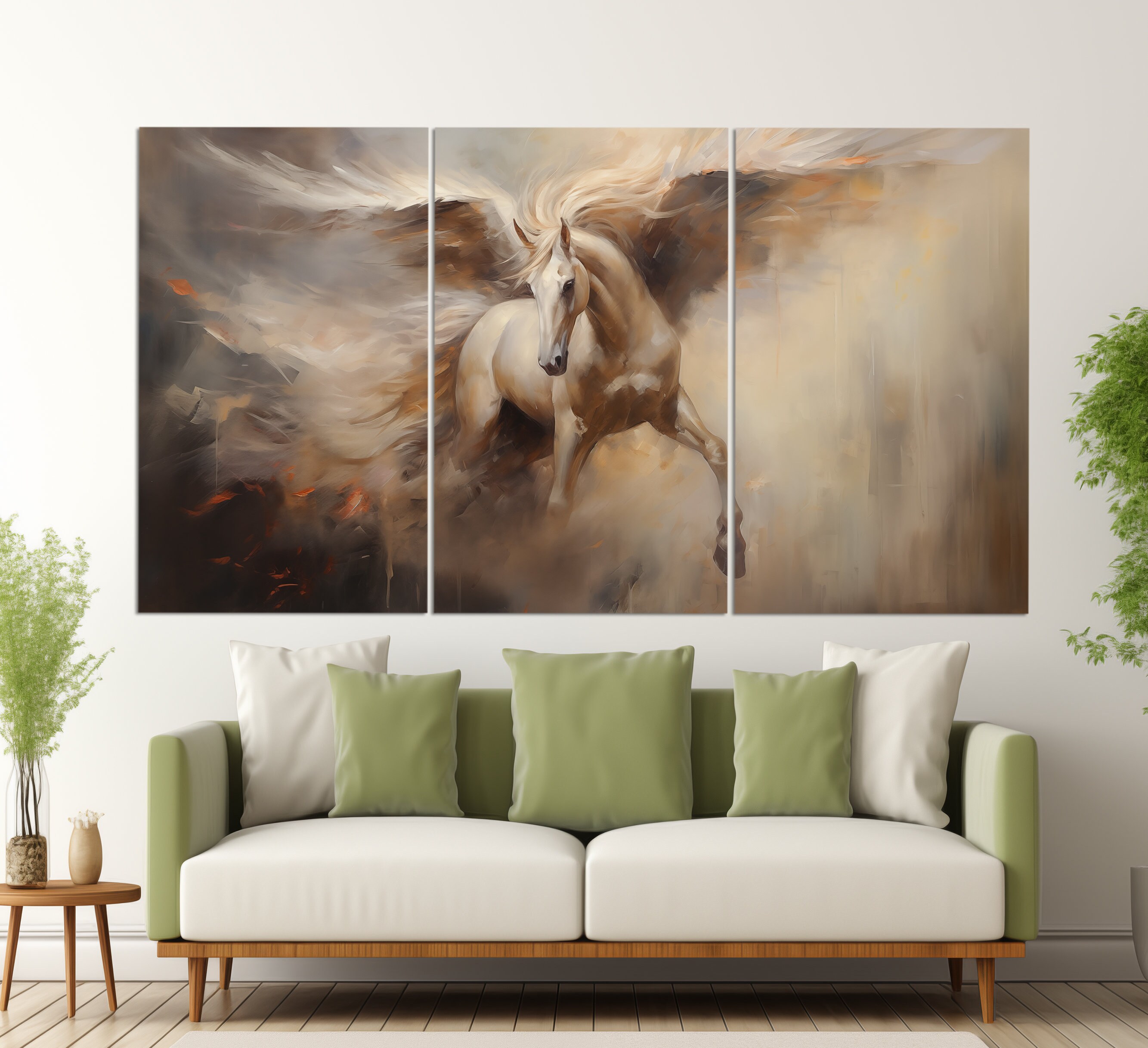 Neutral Colors Pegasus Canvas Print in a Vintage Oil Painting Style ...