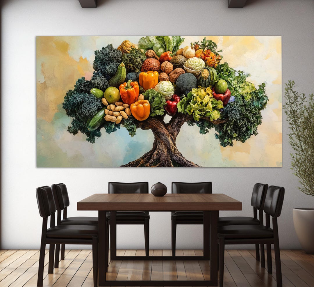 Healthy Food Tree Abstract Canvas Print, Healthy Food Wall Art, Kitchen ...