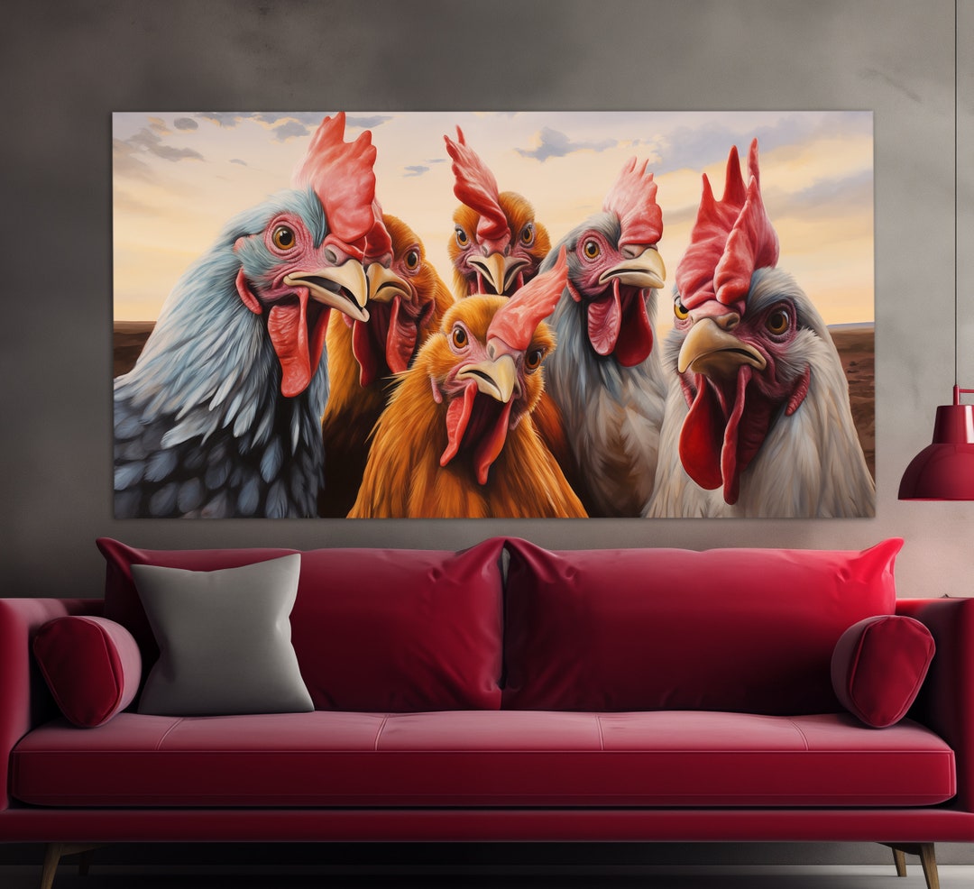 Chicken Canvas Print, Farmhouse Wall Decor, Chicken Painting, Farm Wall ...