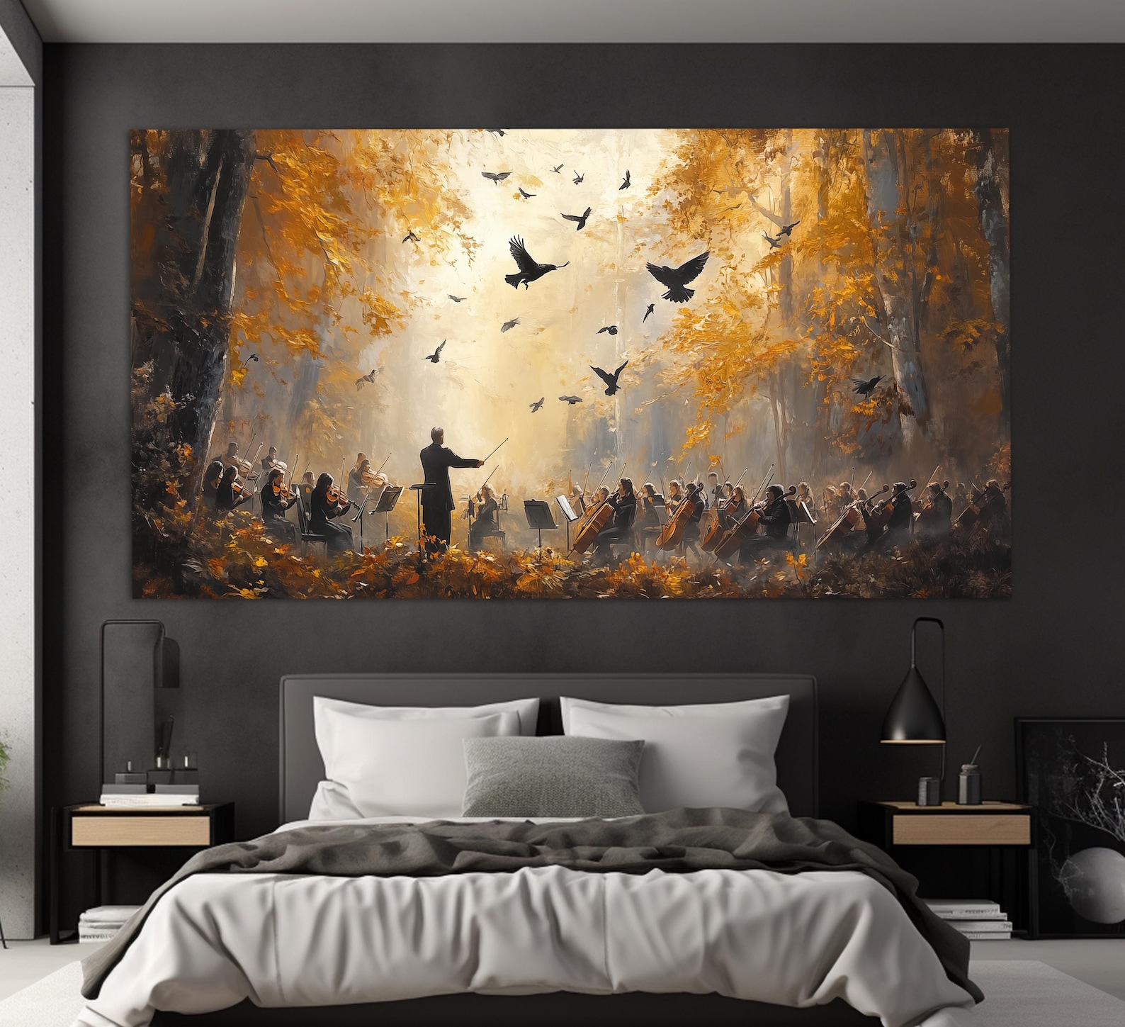 Symphony Orchestra in Golden Autumn Forest Canvas Print in Oil Painting ...
