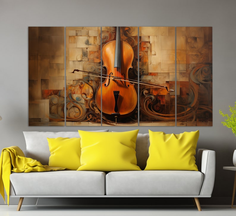 Abstract Cello Canvas Print in Retro Oil Painting Style, Cello Painting ...