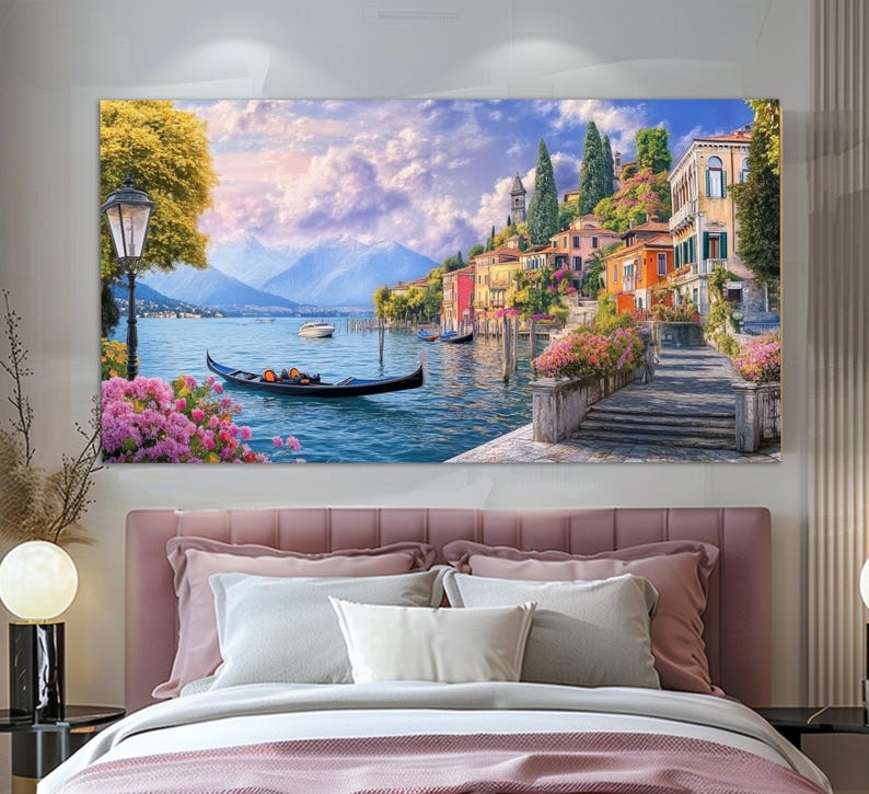 Lake Como Canvas Print in a Vintage Oil Painting Style, Italy Canvas ...