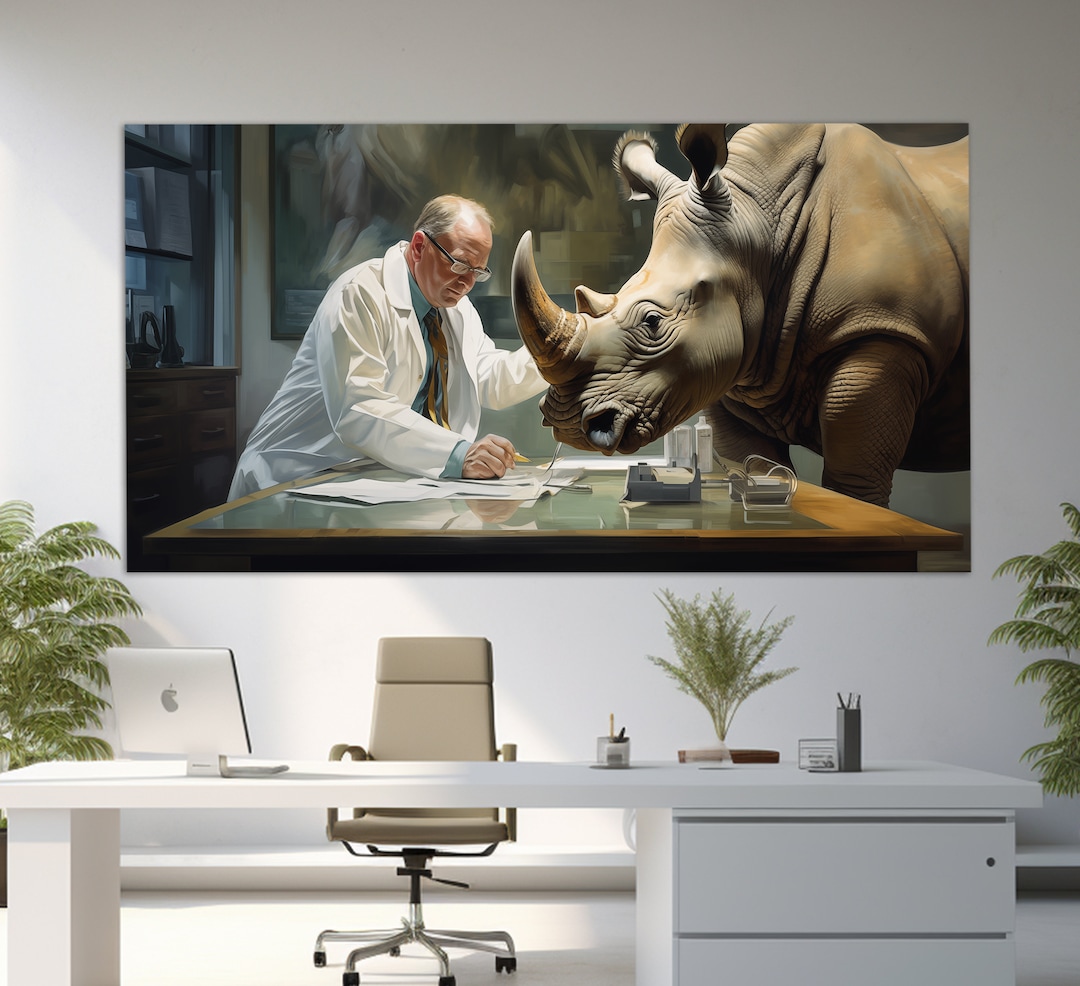 Abstract Veterinarian Office Decor, Rhinoceros at the Vet Canvas Print ...