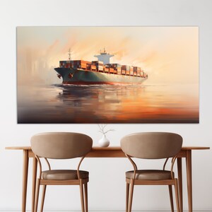 Container Ship Canvas Print in a Vintage Oil Painting Style, Cargo Ship ...