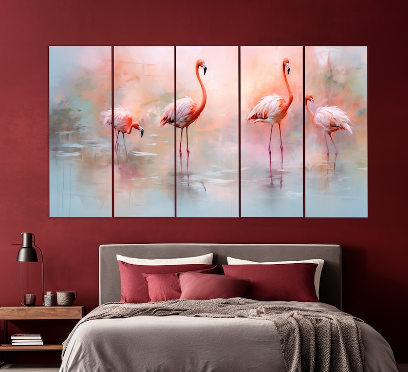 Pink Flamingos Canvas Print in a Vintage Oil Painting Style, Neutral ...