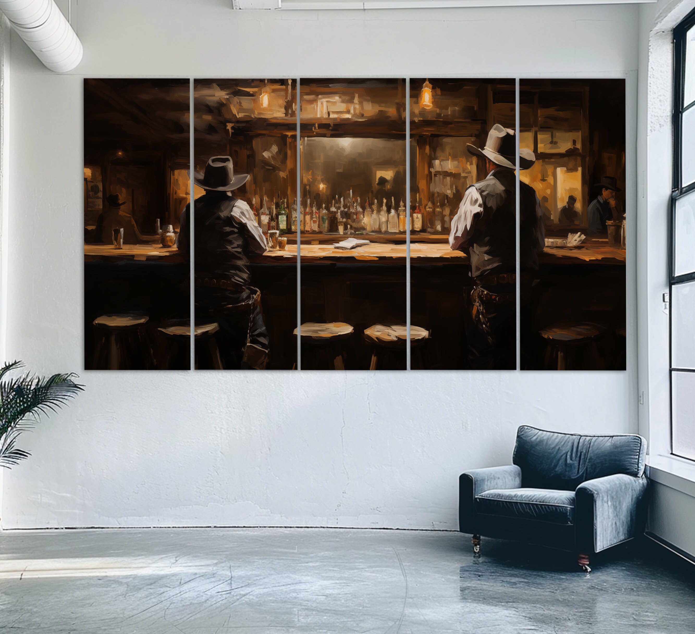 Retro Pub Canvas Print, Vintage Pub Painting, Western Wall Art, Wild ...