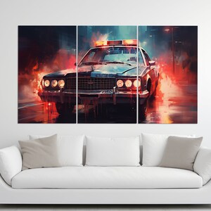 Retro Police Car Canvas Print in an Oil Painting Style, Police Wall Art ...