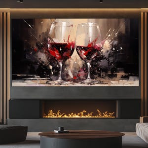 Wine Canvas Wall Art, Abstract Red Wine Glasses Canvas Print, Kitchen ...