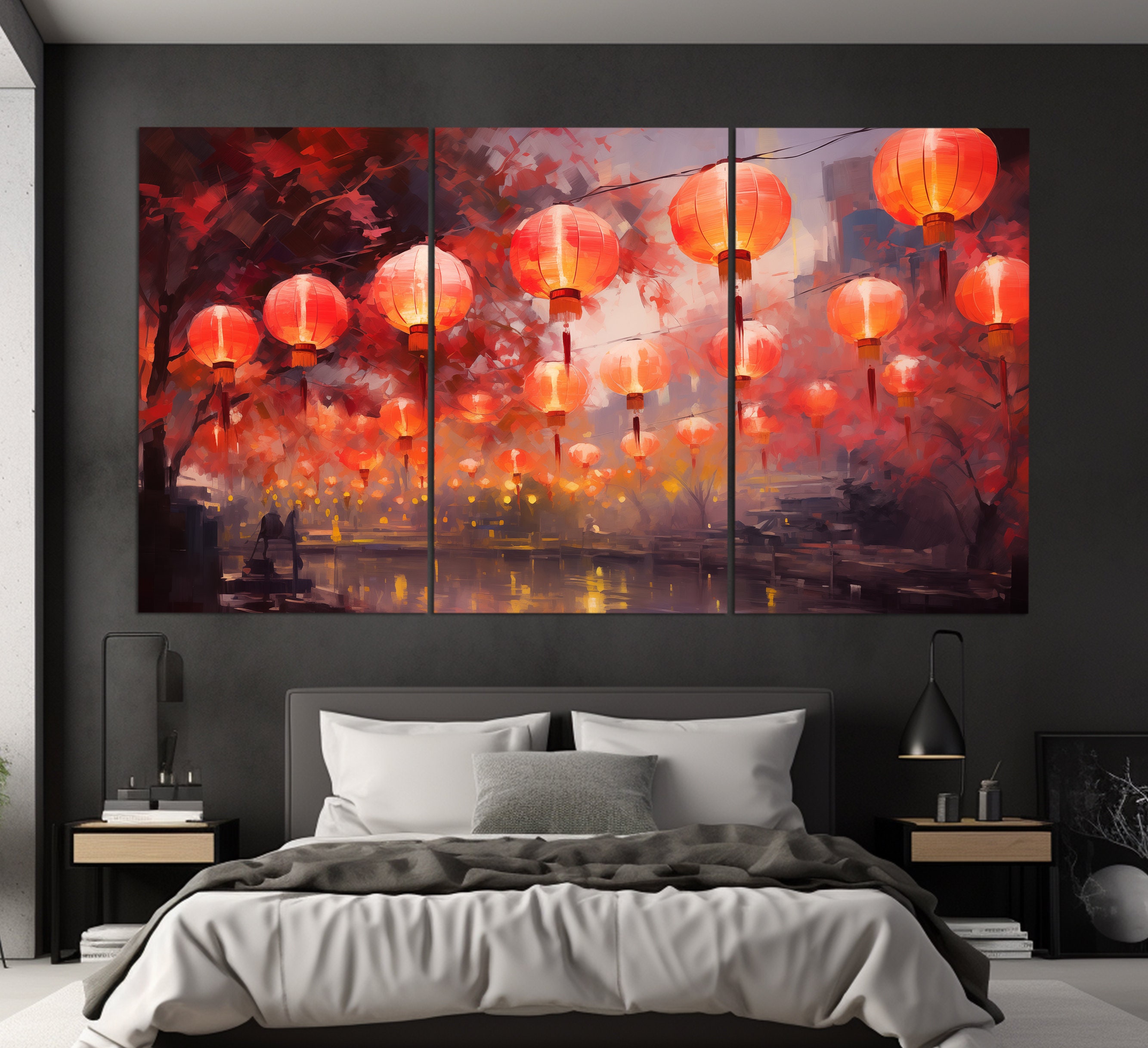 Chinese Lantern Festival Canvas Print in an Vintage Oil Painting Style ...