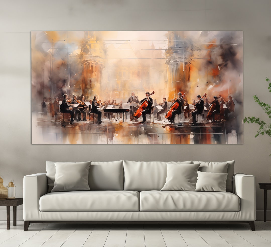 Orchestra on the Stage Canvas Print in Retro Oil Painting Style ...