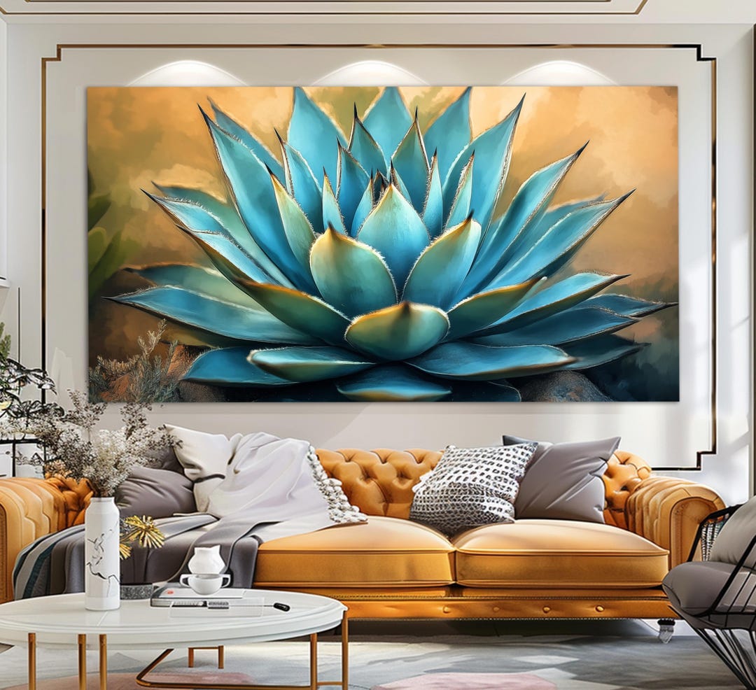 Scenic Agave Cactus Canvas Print in a Painting Style, Blue Agave Poster ...