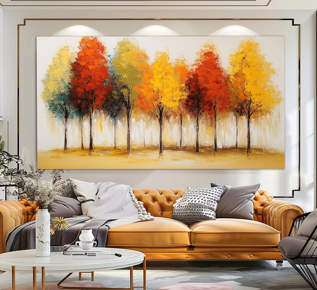 Abstract Autumn Trees Canvas Print in a Vintage Oil Painting Style ...
