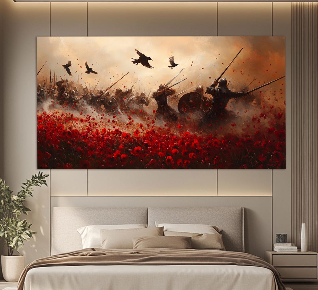 Medieval Battle of Knights in a Poppy Field Canvas Print in a Vintage ...