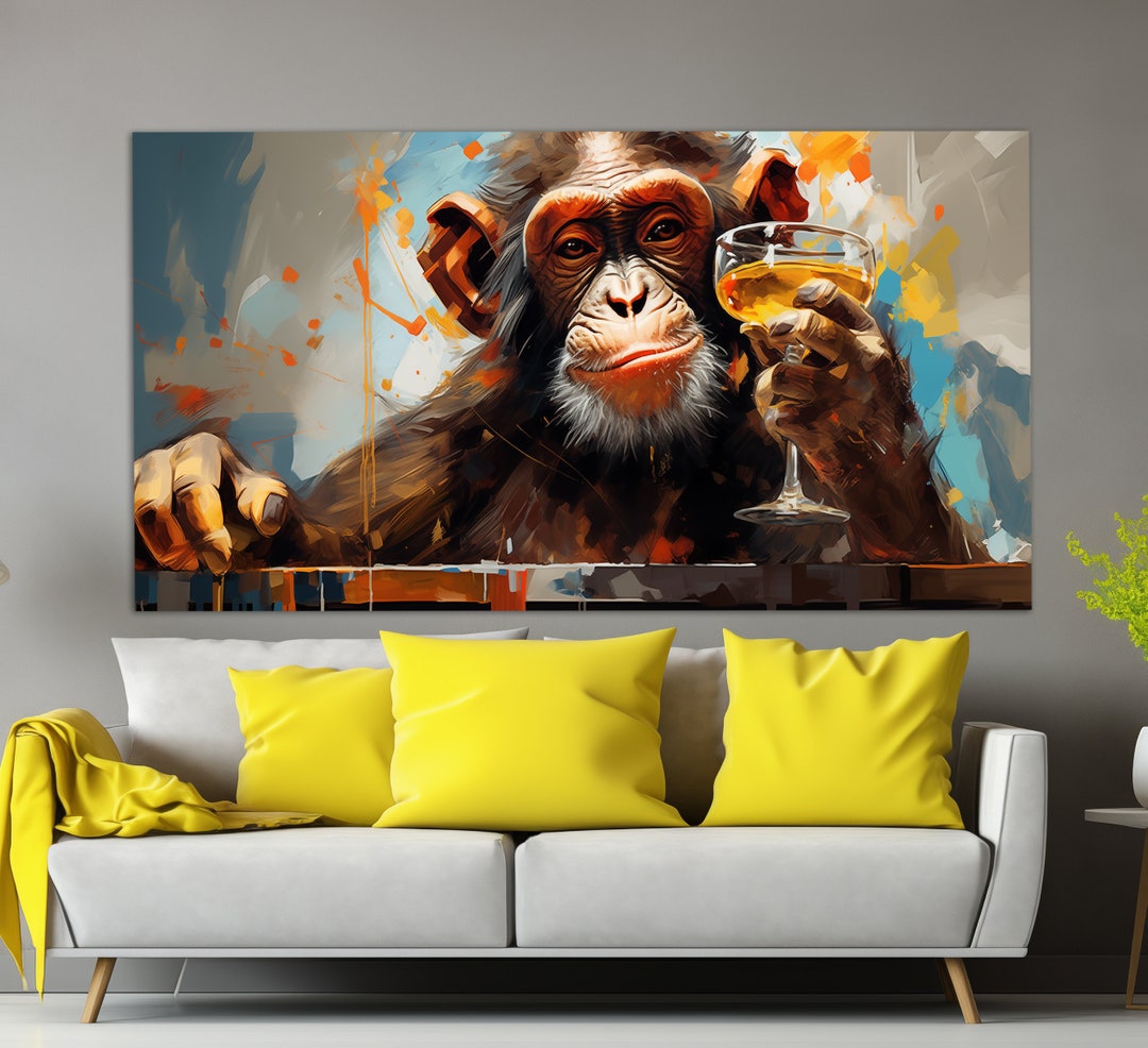 Monkey With Cocktail, Abstract Bar Canvas Print, Funny Cocktail Bar ...