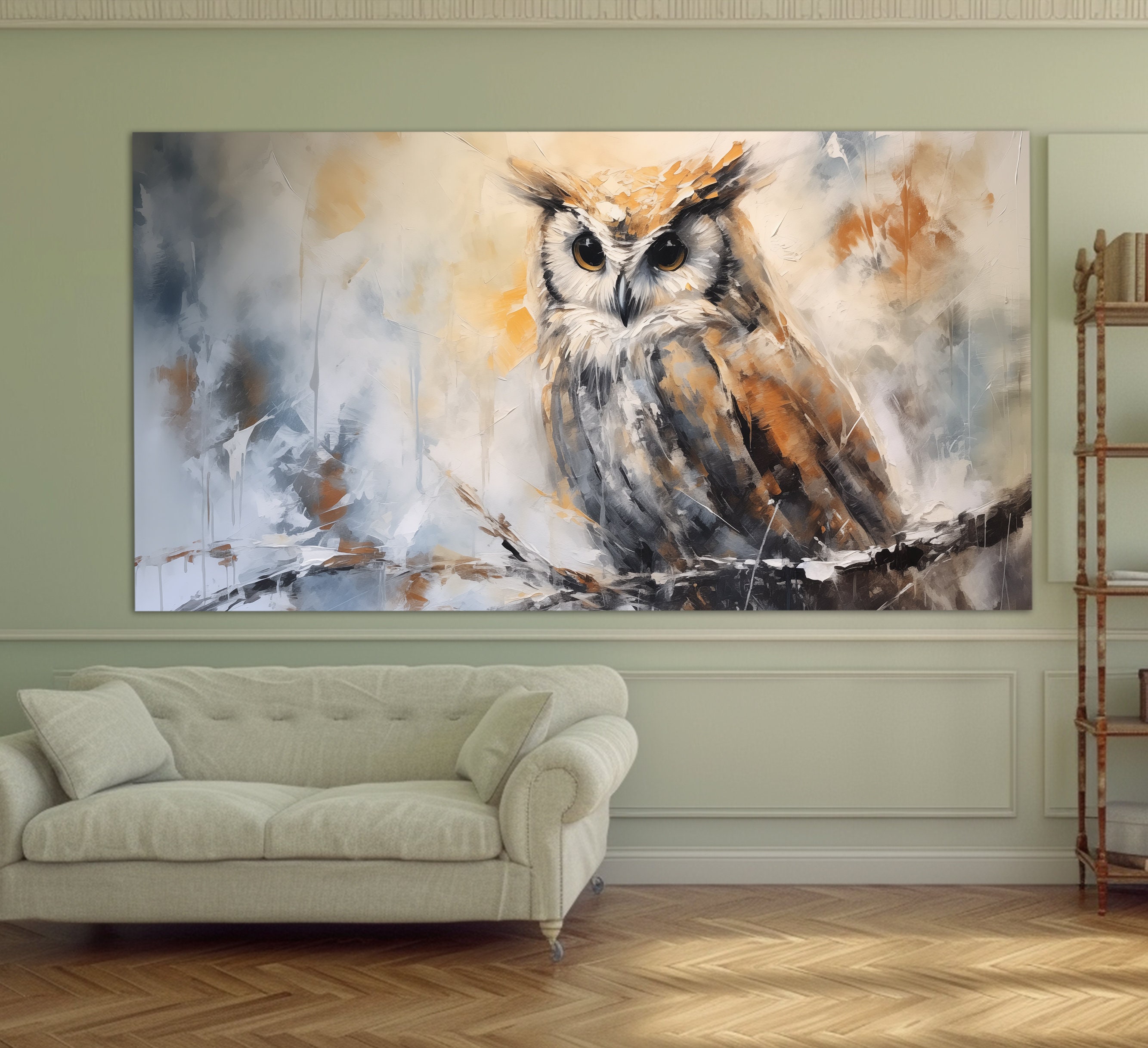 Neutral Colors Owl Canvas Print in a Vintage Oil Painting Style ...