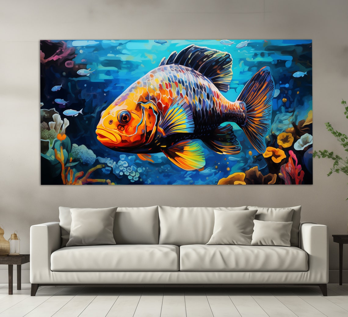 Abstract Fish Canvas Print, Underwater Wall Art, Fisherman Gift ...