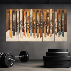 Vintage Ski Wall Art, Skiing Canvas Print, Abstract Ski Painting, Ski ...