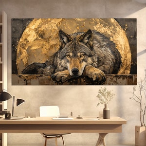 Wolf on Moon Background Abstract Canvas Print, First Nations Wall Art ...