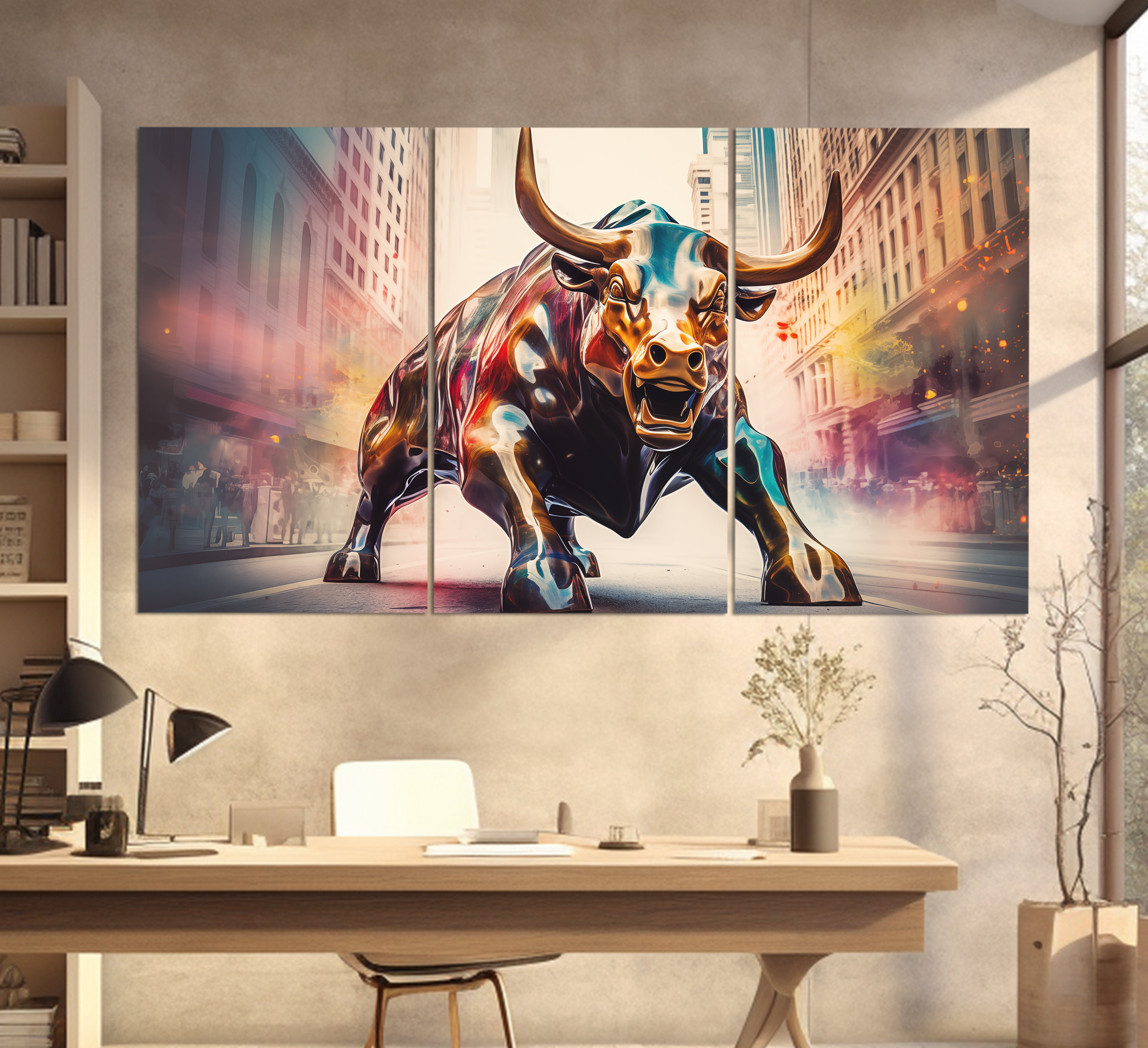 Charging Bull Abstract Canvas Print, Trading Wall Art, Wall Street Bull ...