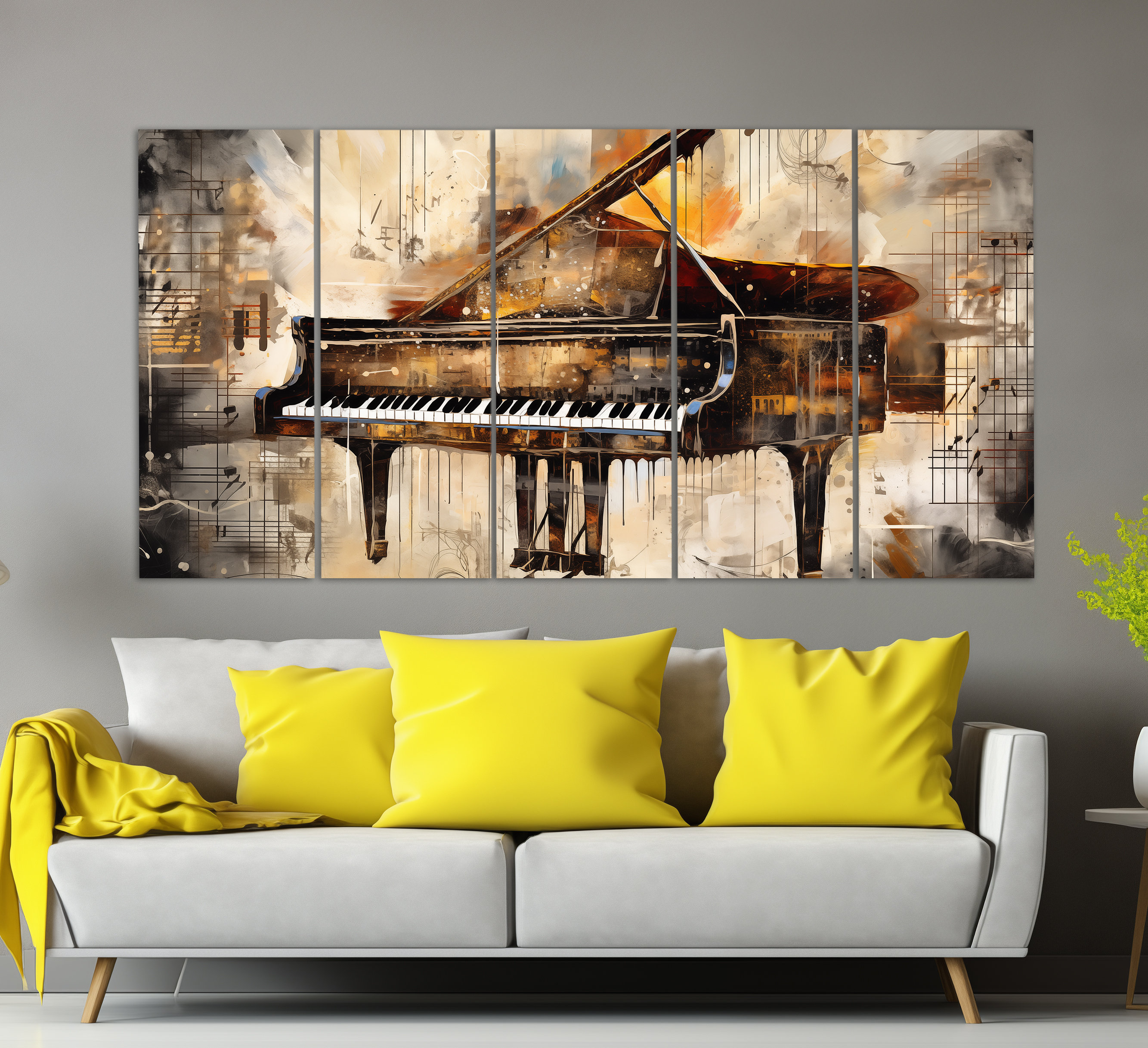 Abstract Grand Piano Canvas Print in Retro Painting Style, Music Wall ...