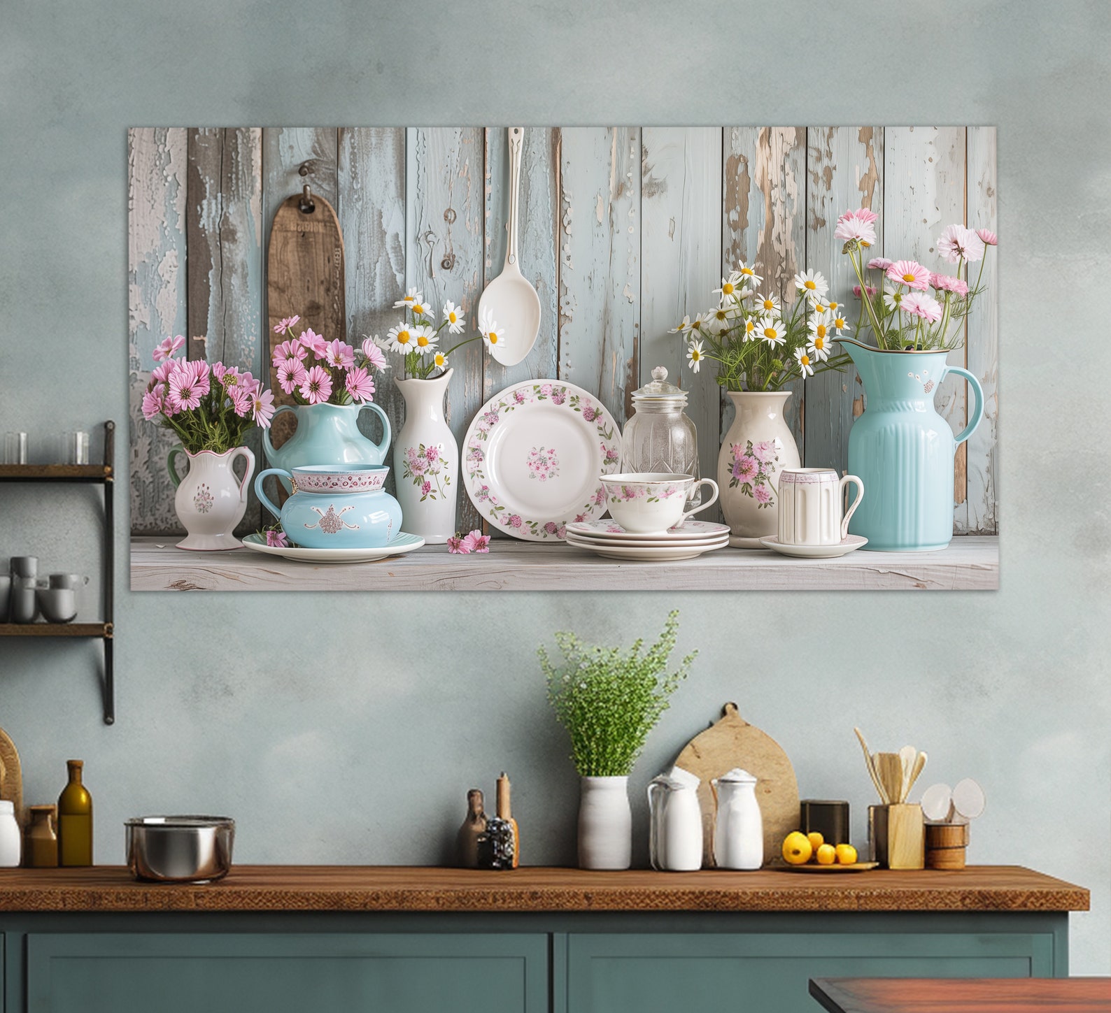 Kitchen Wall Art, Rustic Kitchen Wall Decor, Kitchen Set Canvas Print ...