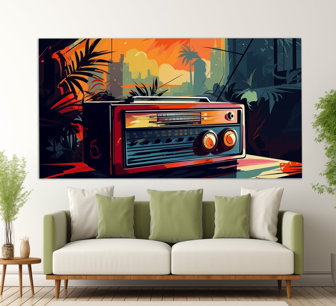 Retro Radio Canvas Print, Vintage Radio Wall Art, Radio Painting, Pop ...