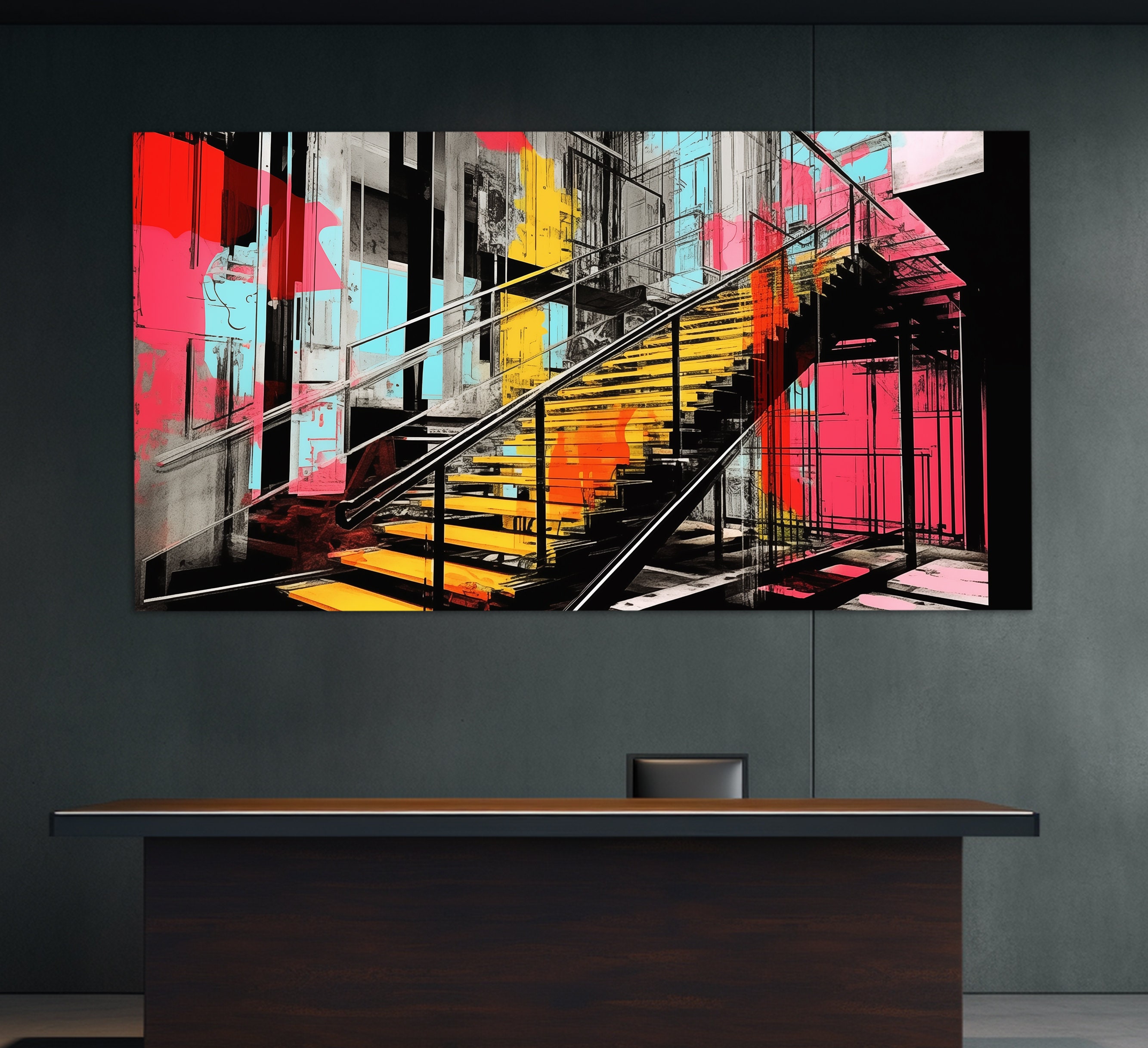 Abstract Wall Art, Pop Art Staircase Canvas Print, Large Pop Art Poster ...