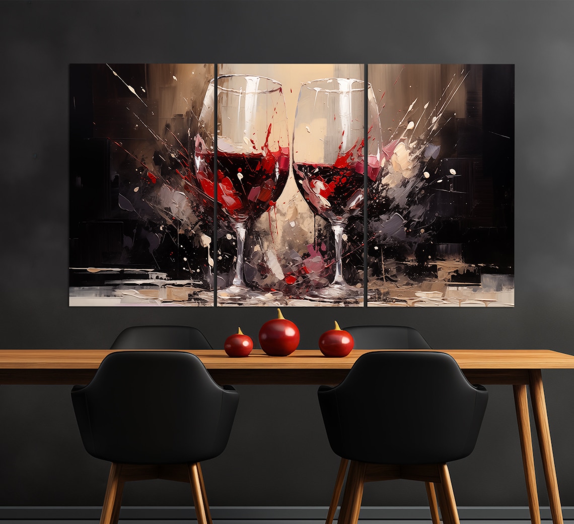 Wine Canvas Wall Art, Abstract Red Wine Glasses Canvas Print, Kitchen ...