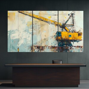 Construction Crane Canvas Print in an Abstract Oil Painting Style ...