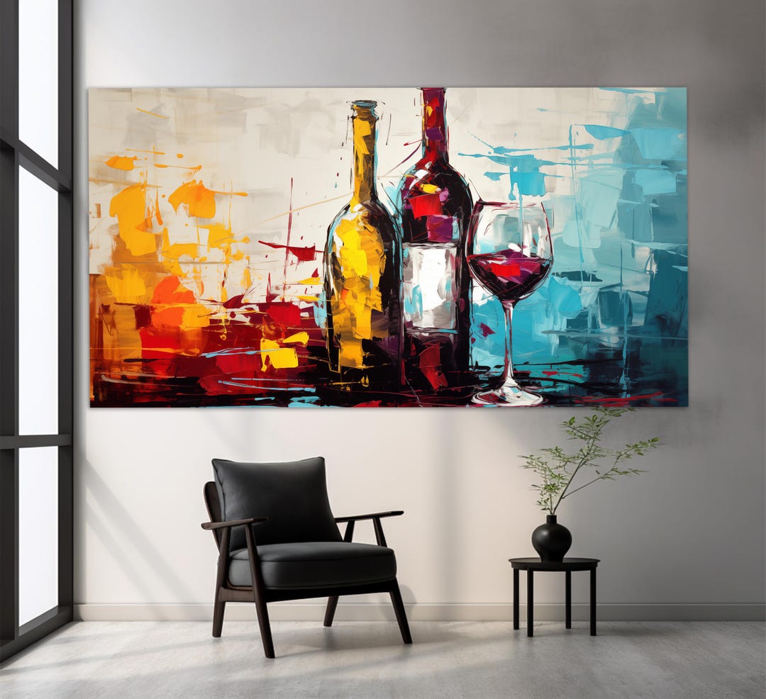 Wine Wall Art, Abstract Wine Bottles Canvas Print in Oil Painting Style ...