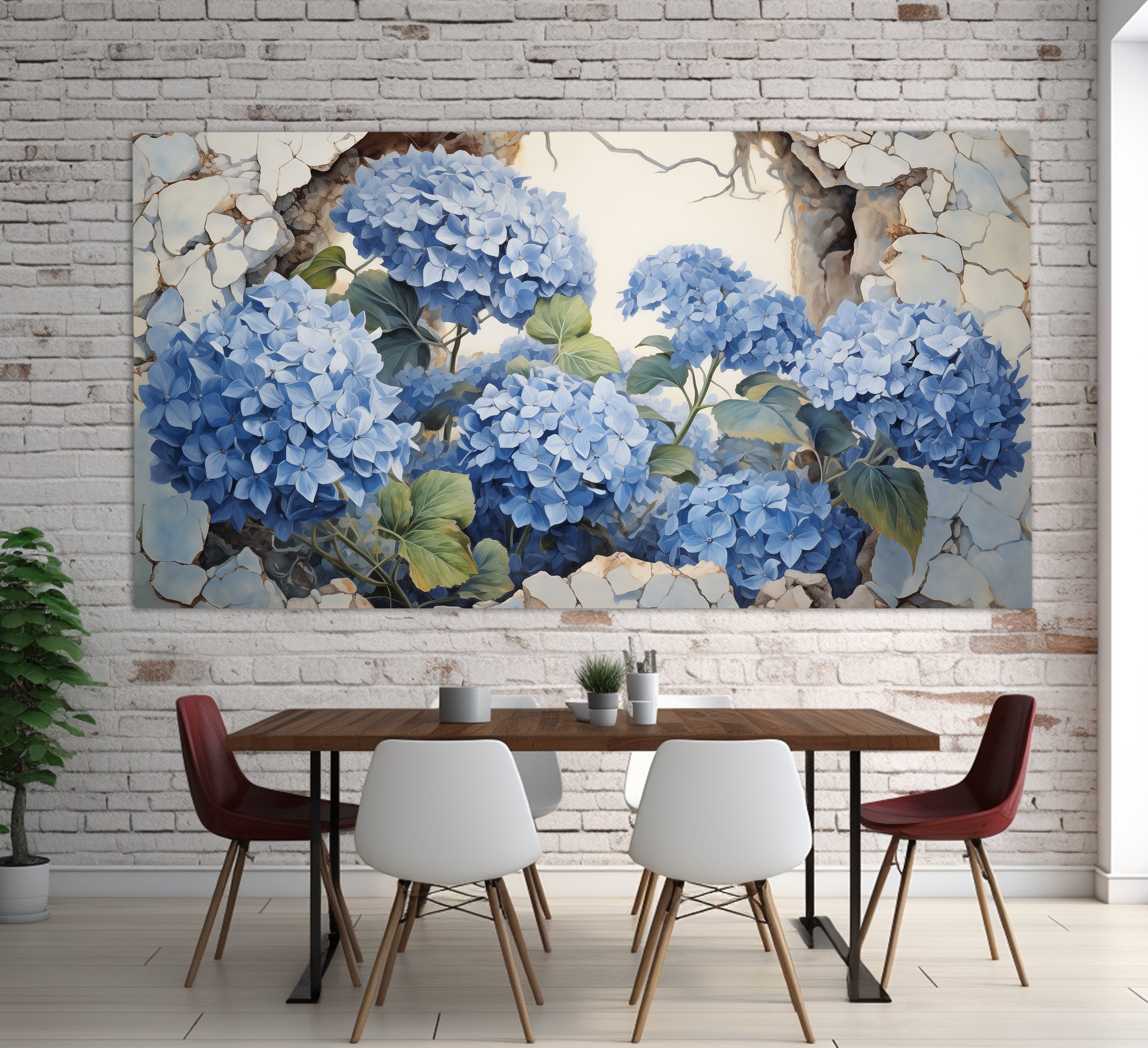Blue Hydrangea Flowers Canvas Print, Floral Wall Decor, Romantic Wall ...