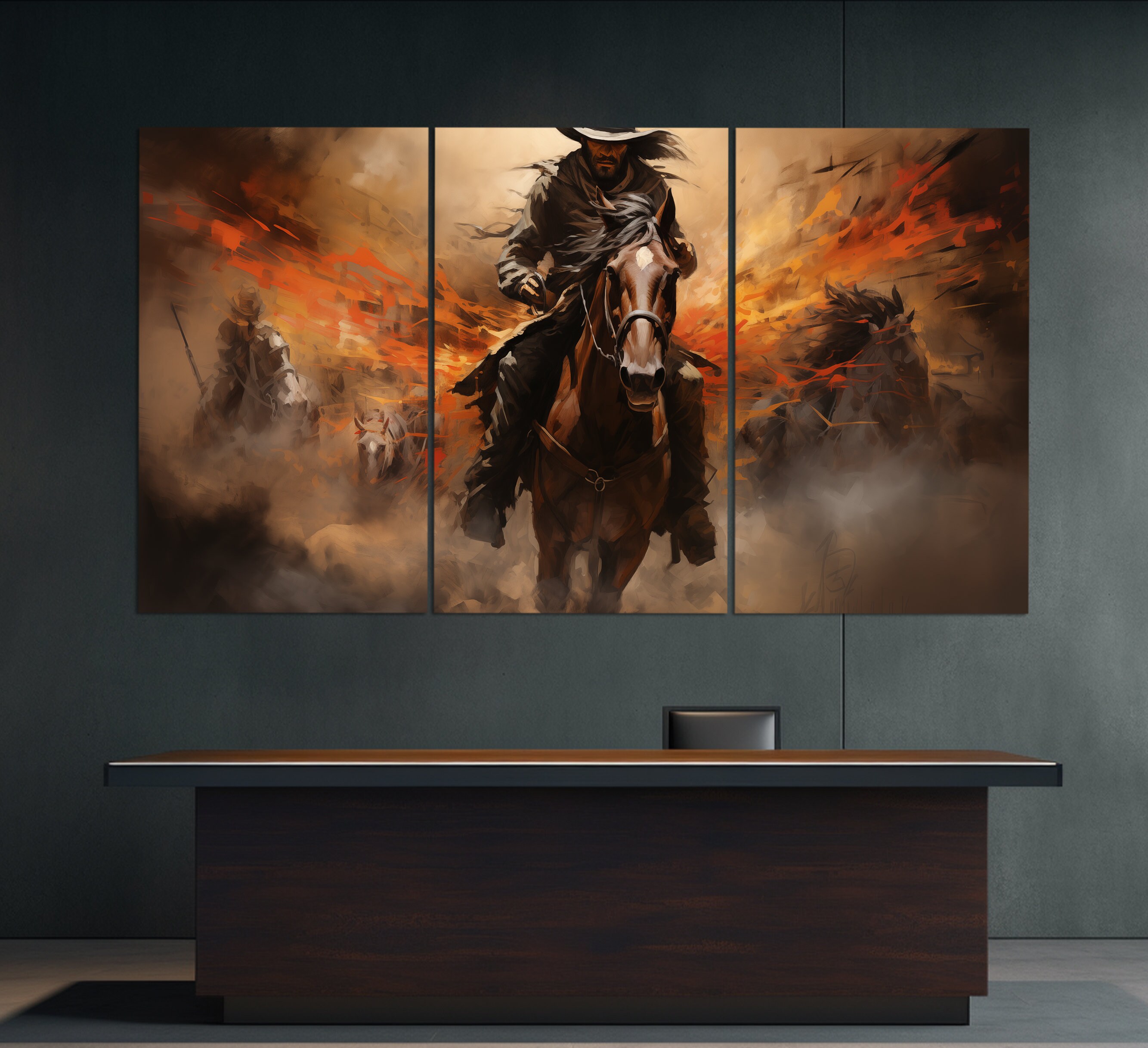 Wild West Rider Canvas Print in a Vintage Oil Painting Style, Western ...