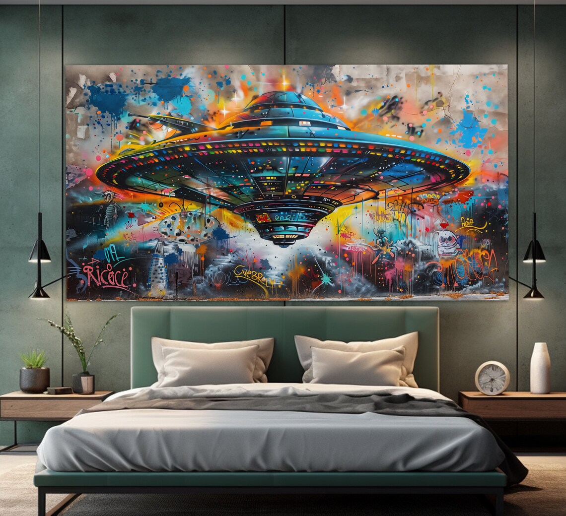UFO Wall Art, Flying Saucer Canvas Print, Abstract UFO Poster,ufo ...
