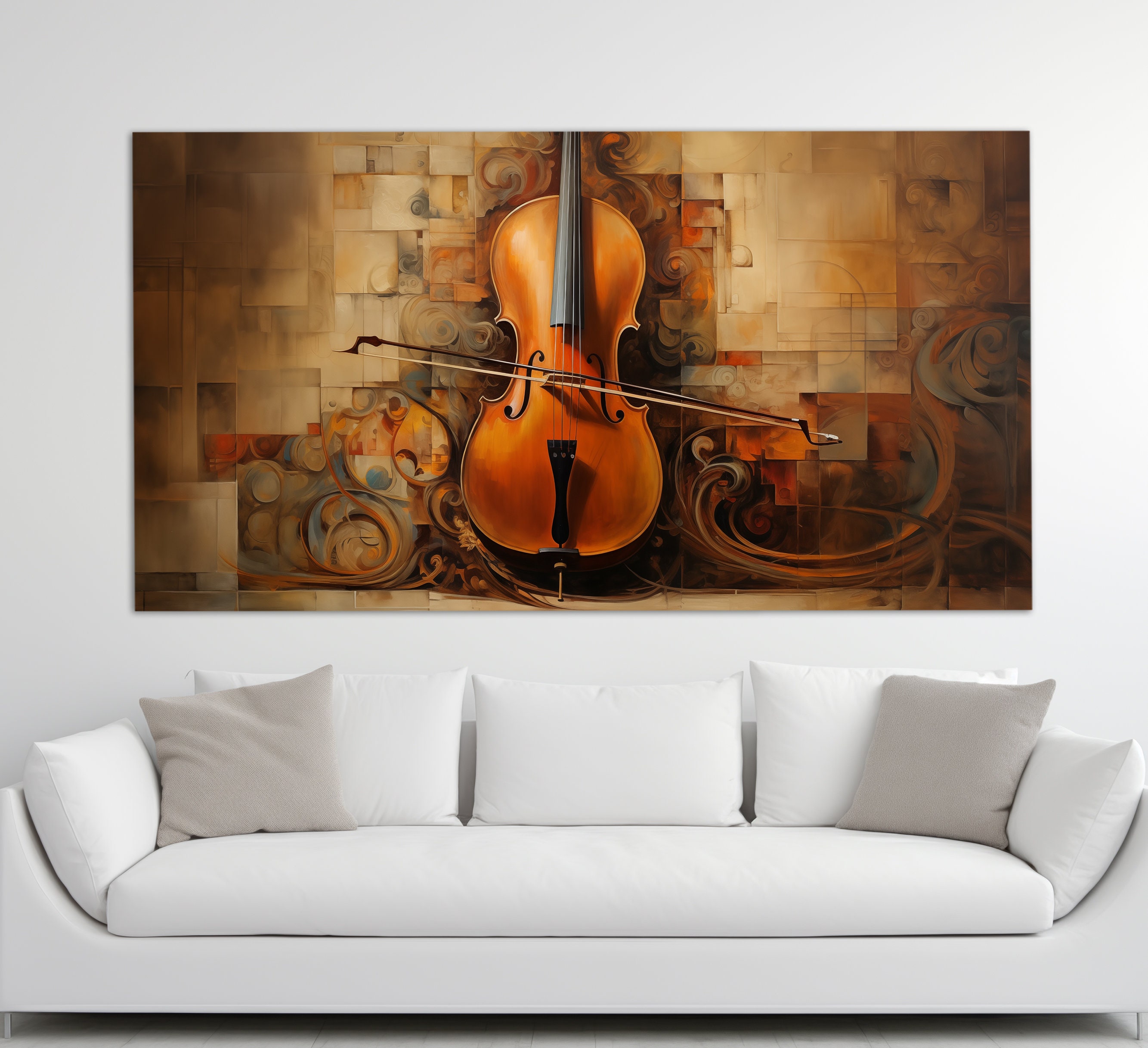 Abstract Cello Canvas Print in Retro Oil Painting Style, Cello Painting ...