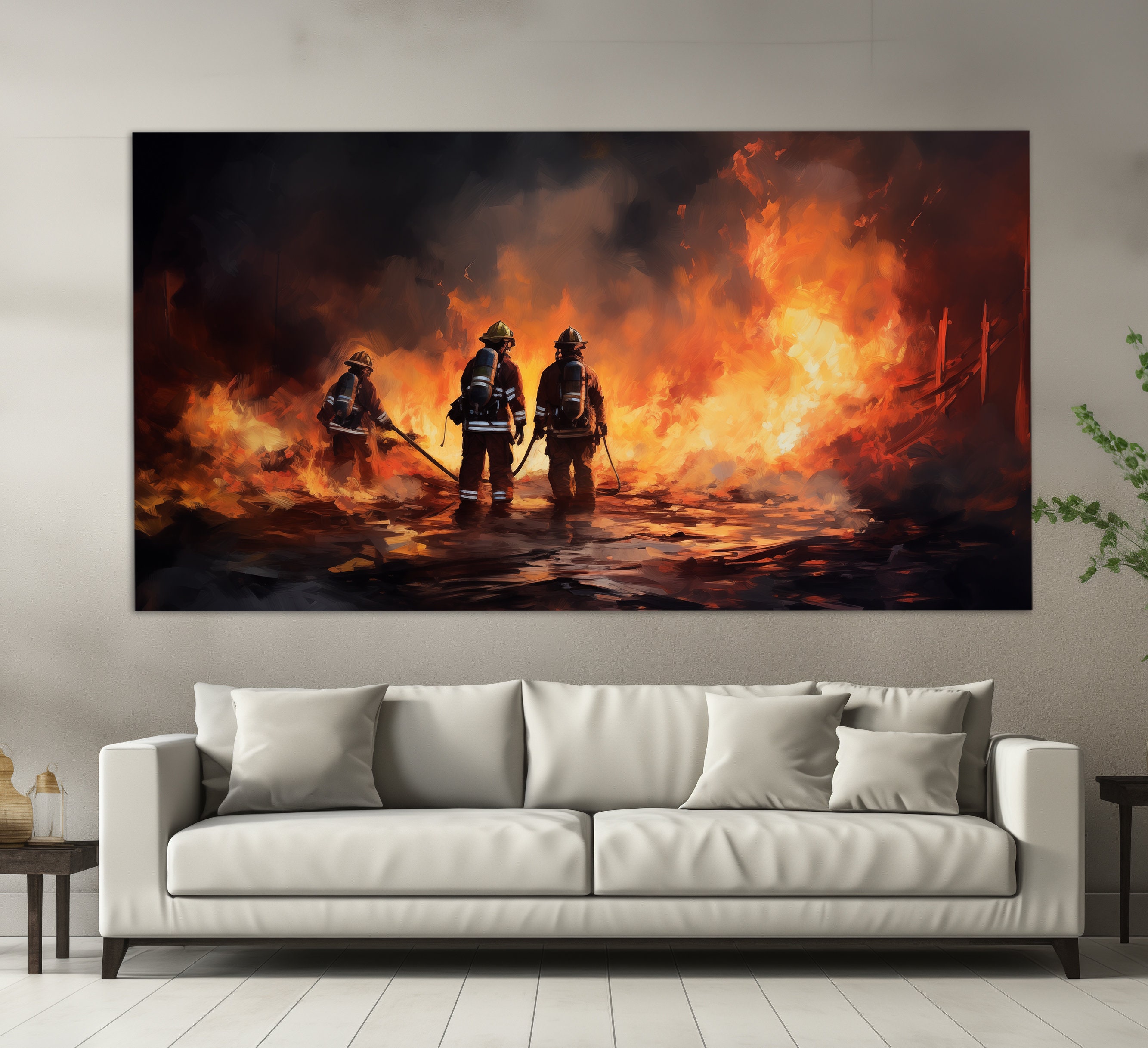 Firefighting Canvas Print, Firefighter Gift, Fire Painting, Fire Wall ...