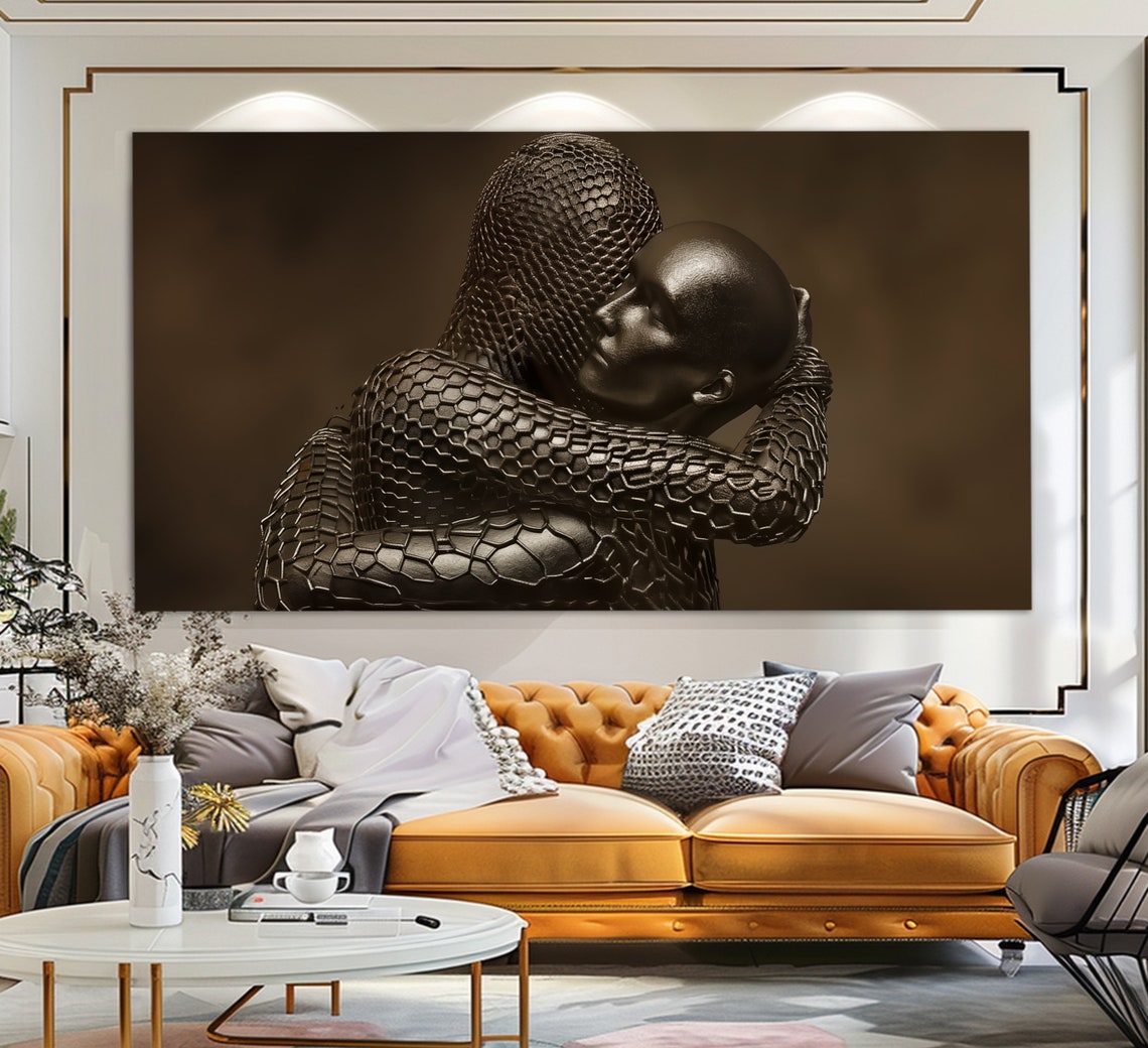Abstract Romantic Canvas Print, Bronze Couple in Love Wall Art, Love ...