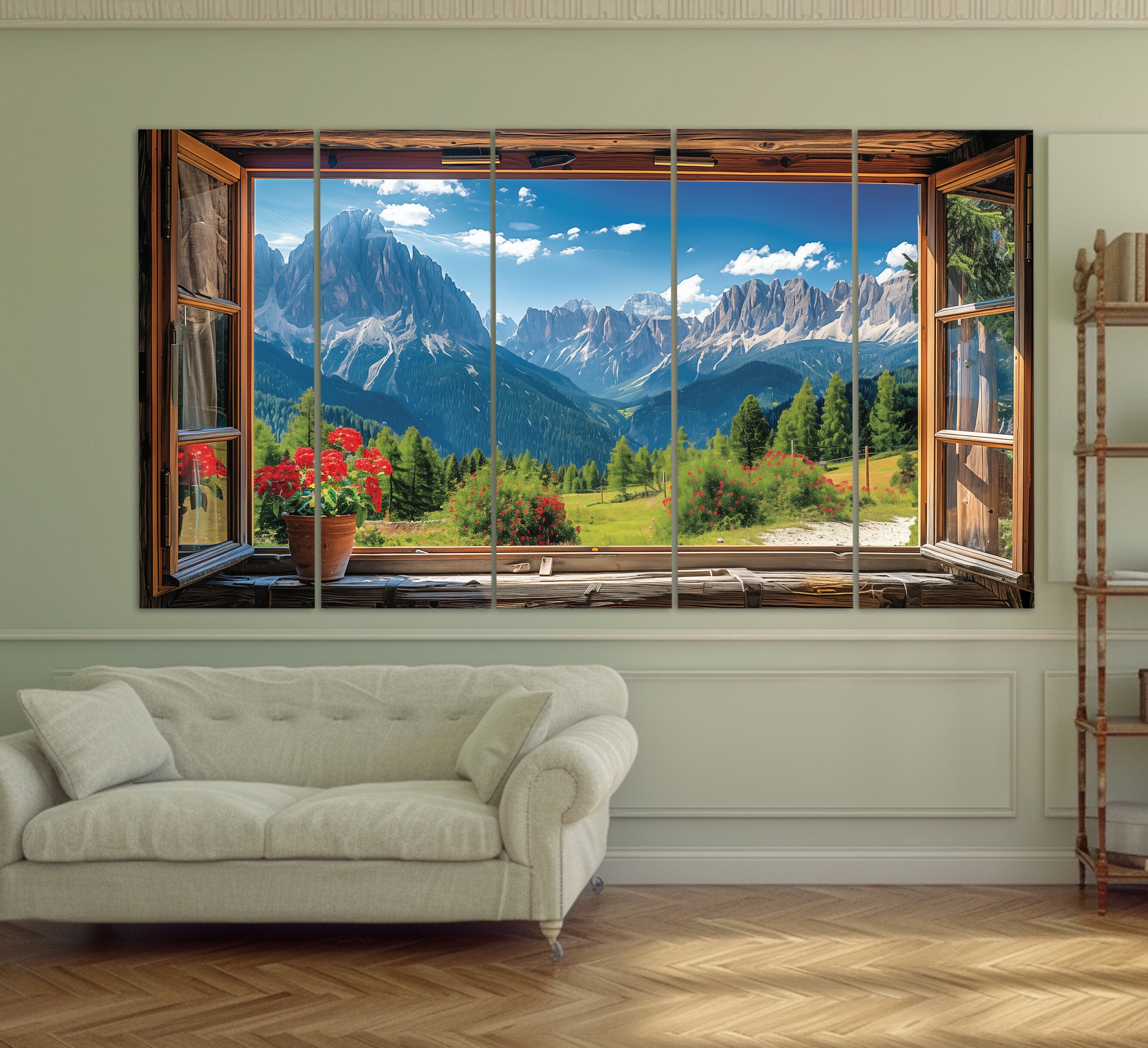 Scenic Summer Alps View From Open Window Canvas Print, Mountains Wall ...