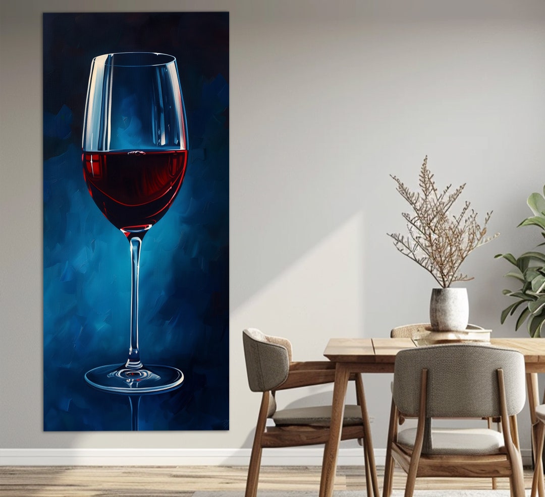 Glass of Wine Canvas Print, Glass of Wine Painting, Modern Kitchen Wall ...