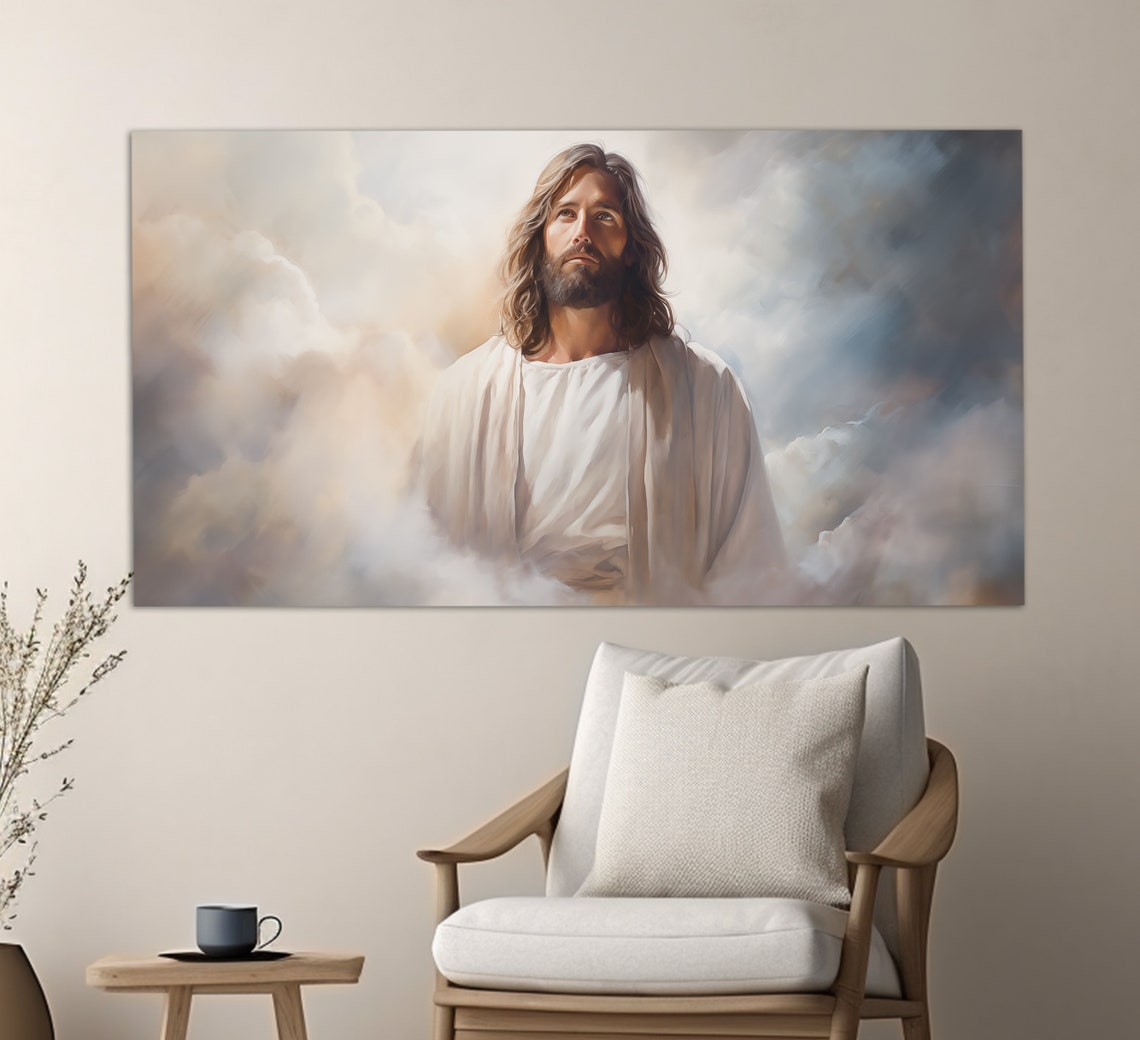 Jesus Christ Neutral Tones Canvas Print in a Vintage Oil Painting Style ...