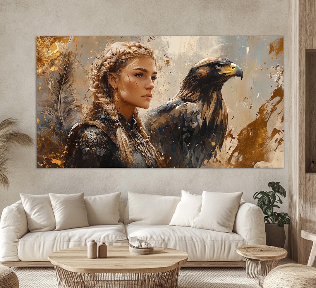 Lady Hunter With an Eagle Canvas Print, Fantasy Wall Art, Hunting ...