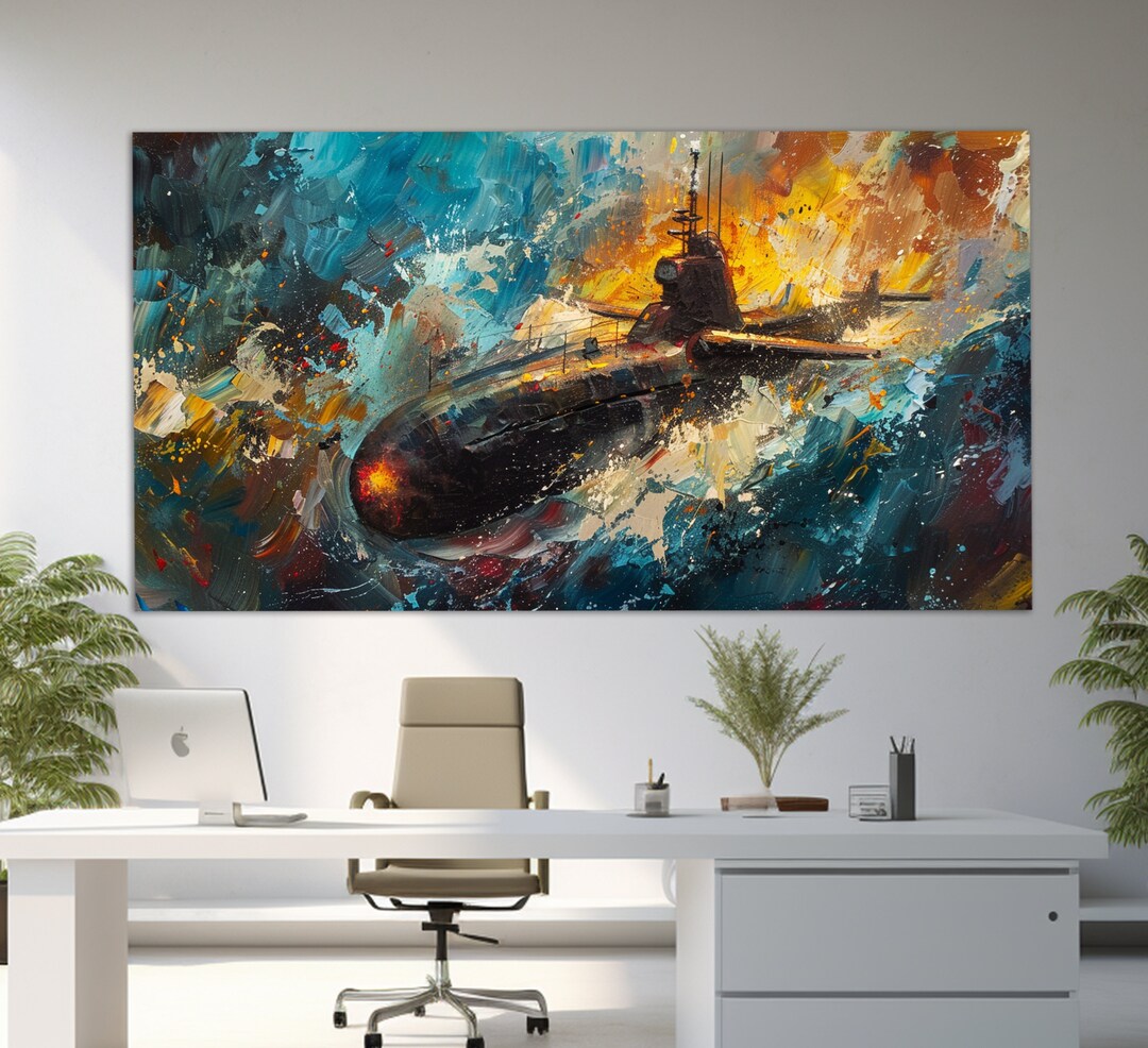 Submarine Canvas Print in a Vintage Oil Painting Style, Military Wall ...