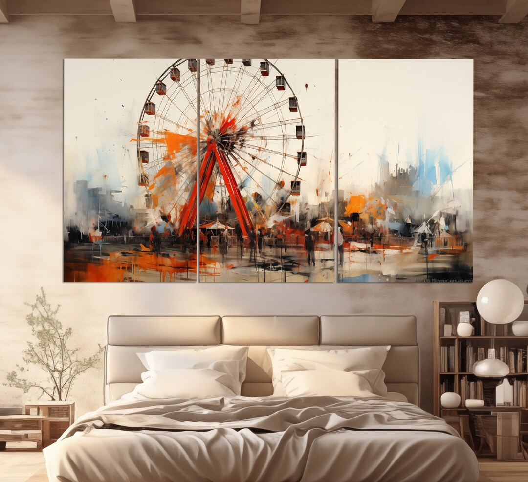 Ferris Wheel Canvas Print in a Painting Style, Abstract Amusement Park ...