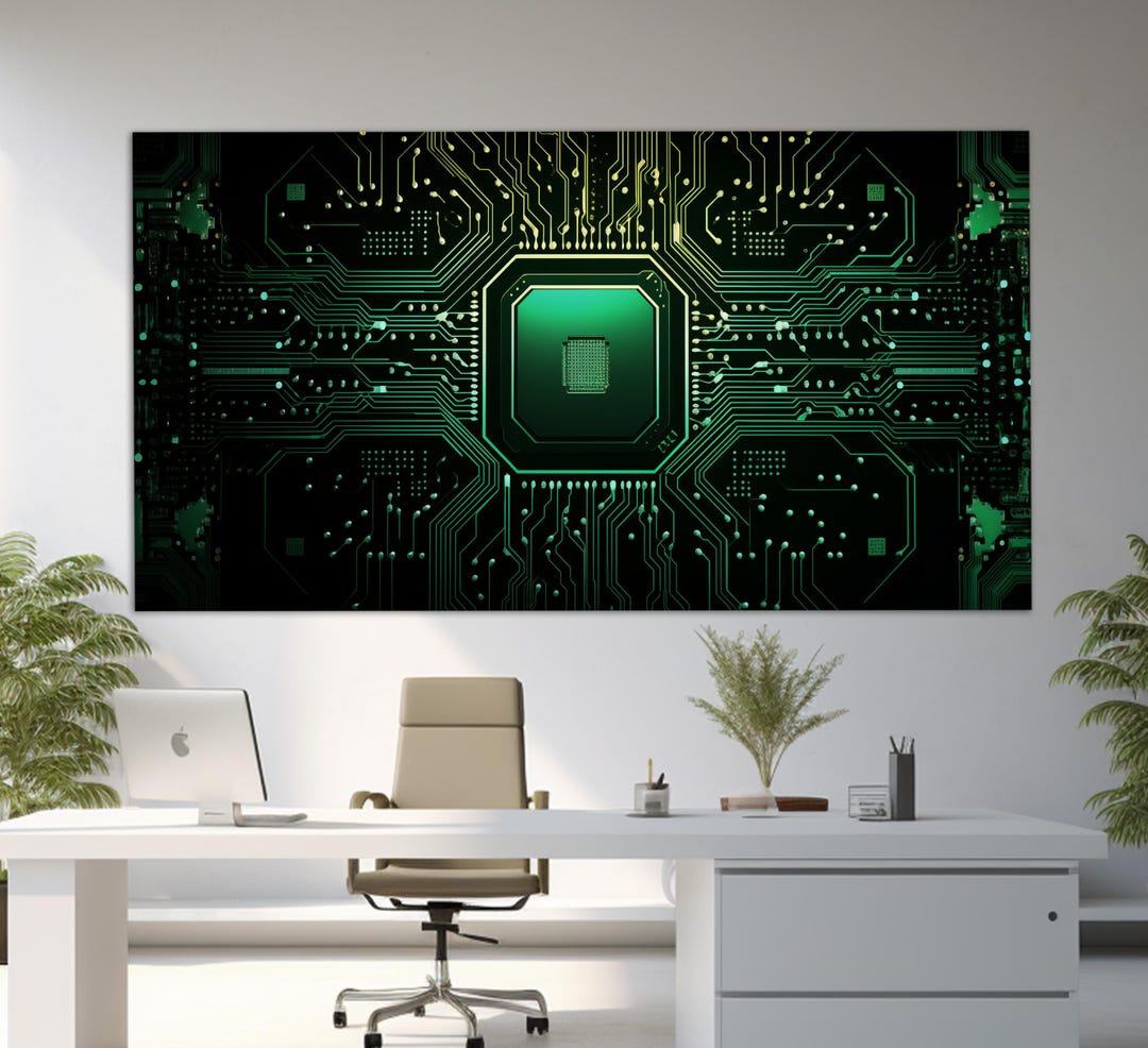 Circuit Canvas Print, Microchip Wall Art, Abstract Electronics Canvas ...