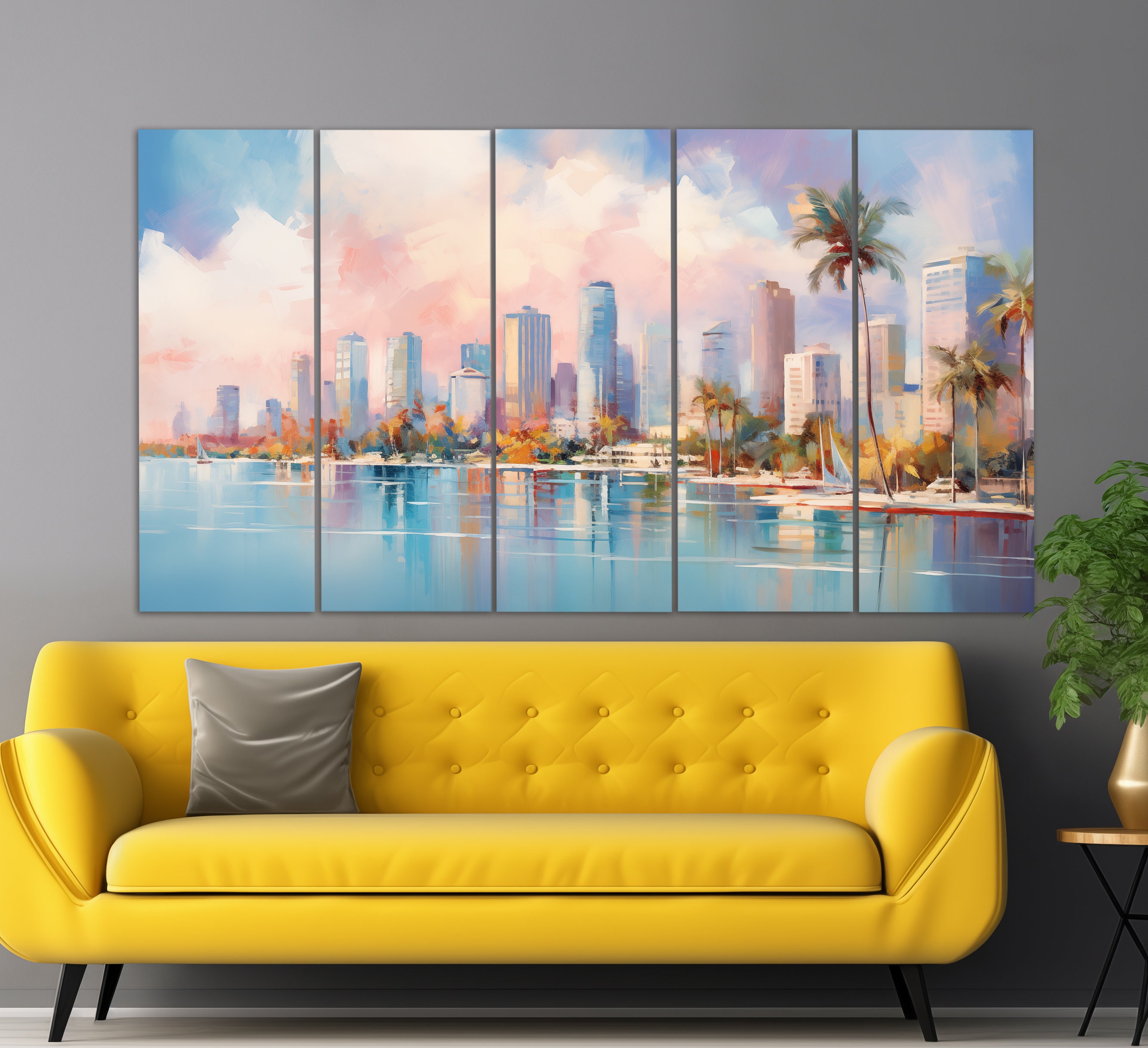 Miami Canvas Print, Neutral Colors Miami Painting, Abstract Miami Wall ...