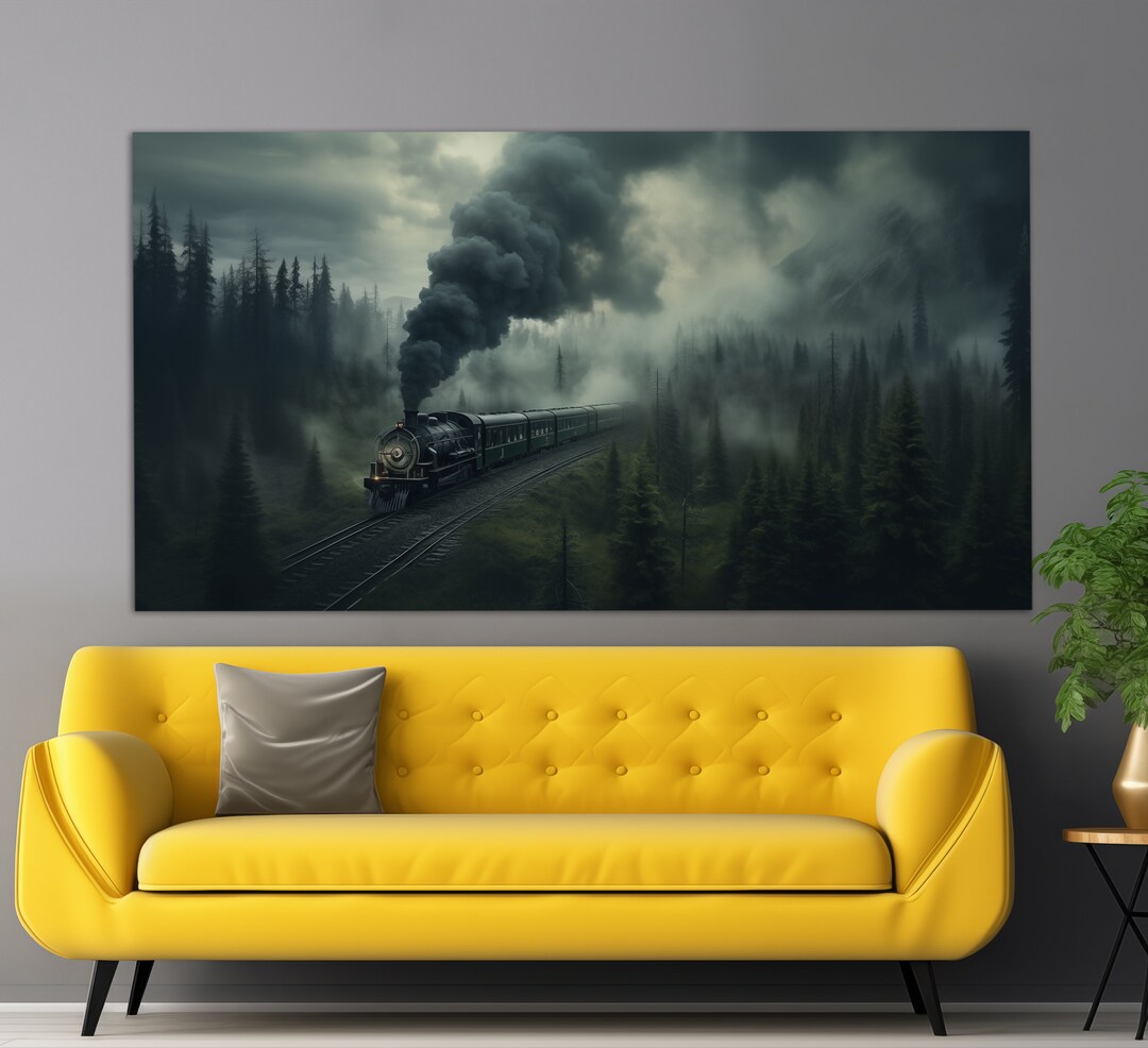 Vintage Steam Train in the Foggy Forest Canvas Print, Train in Misty ...