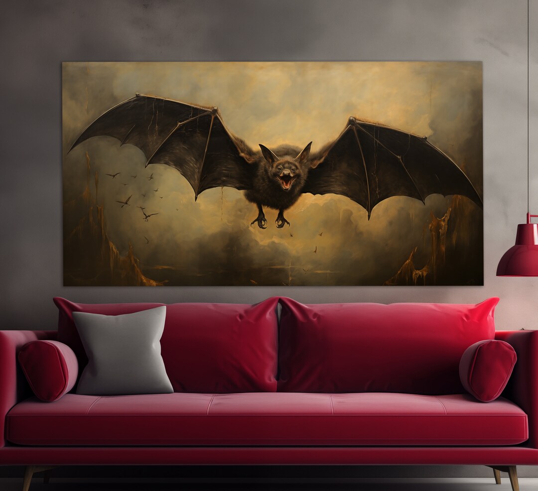 Vintage Bat Canvas Print, Gothic Wall Art, Gothic Bat Painting, Dark ...