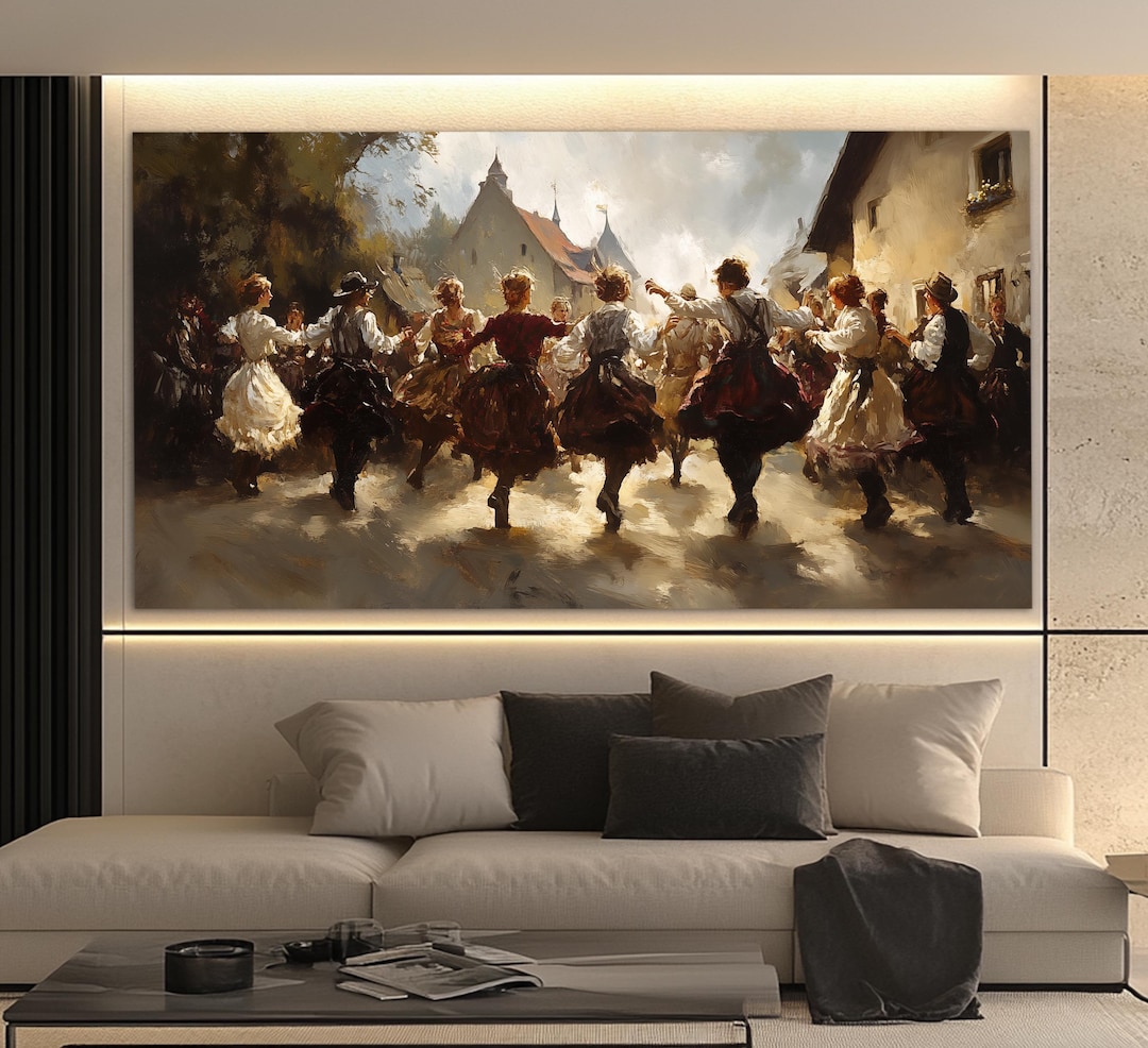 German Dance Canvas Print in a Retro Oil Painting Style, Bavaria Wall ...