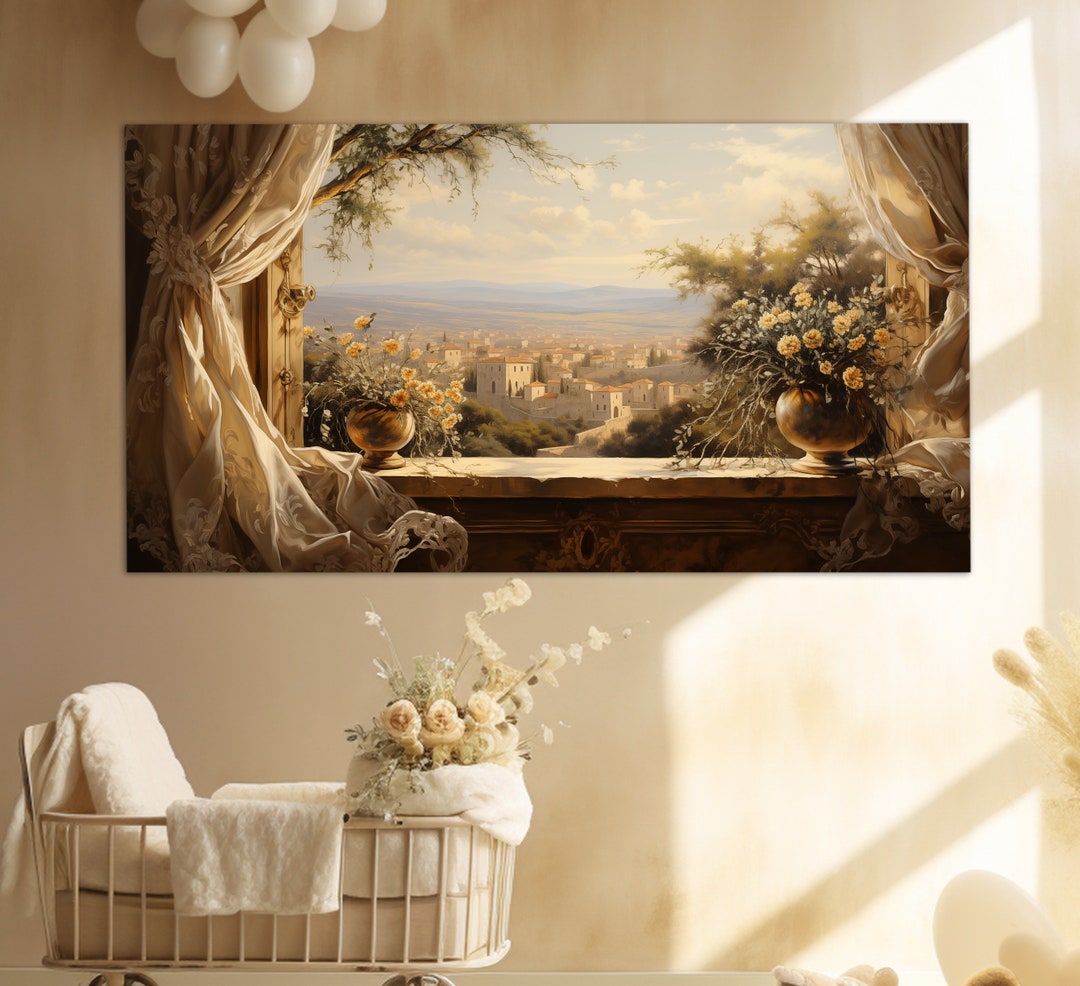 Abstract Italian Village View From Open Window Canvas Print, Vintage ...