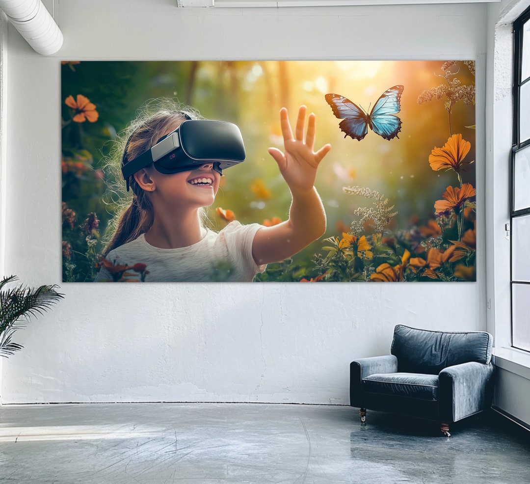 Girl in VR Glasses Canvas Print, Virtual Reality Wall Art, VR Zone Wall ...